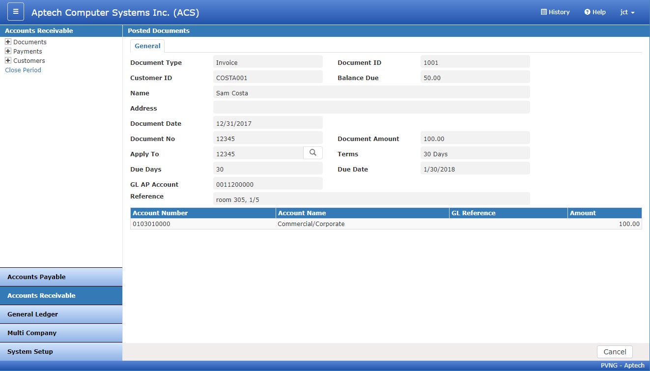 PVNG Accounts Receivable - Invoice Entry Screen - Aptech Computer Systems