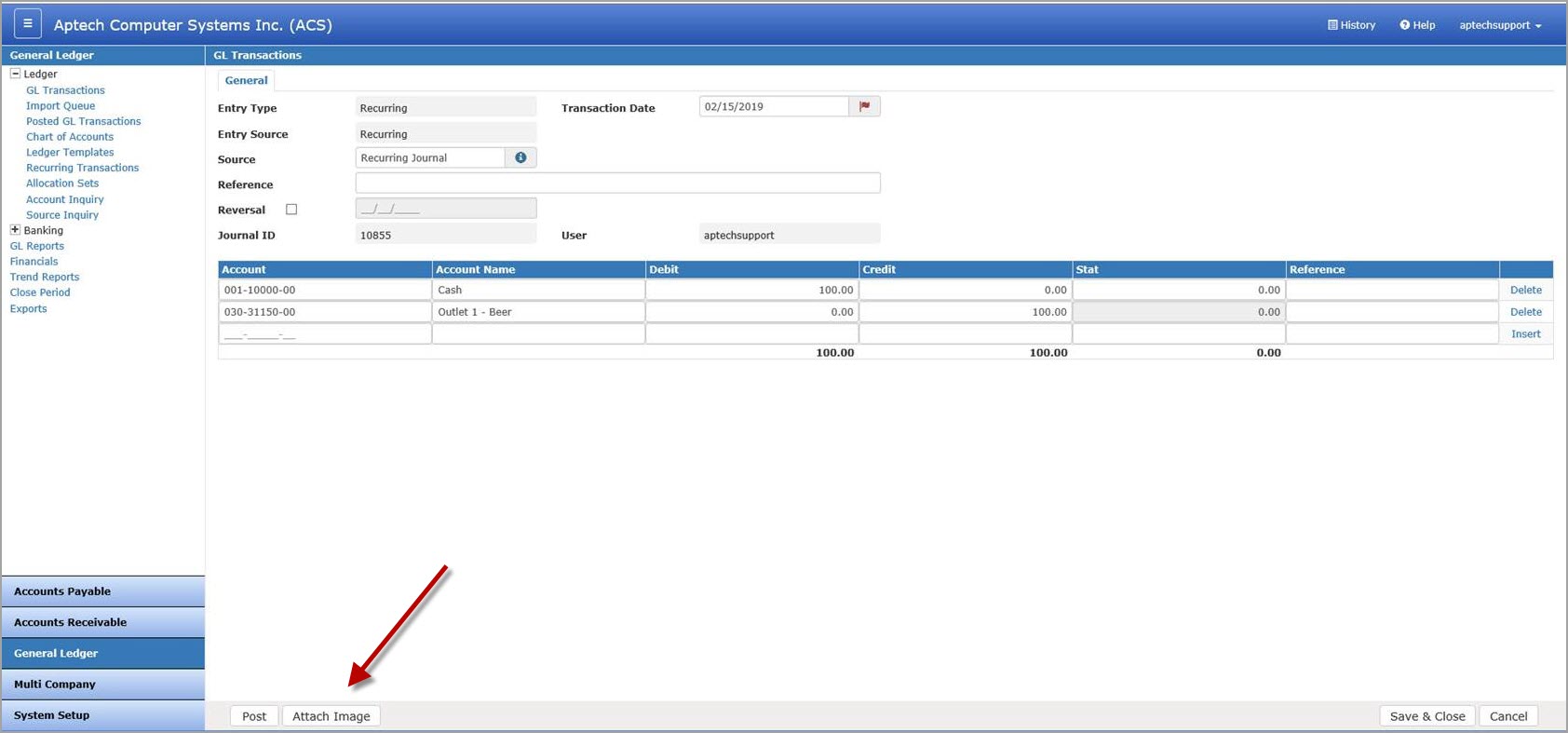 PVNG - Journal Entry with Attach Image - Aptech Computer Systems